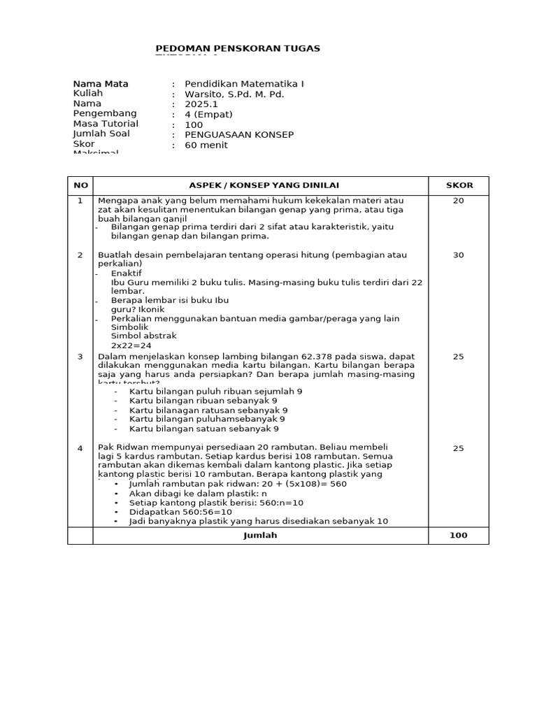 02. Pedoman Penskoran TTM 1 | PDF