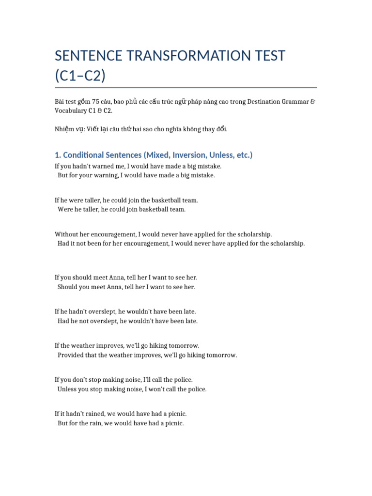 Sentence Transformation C1 C2 | PDF | Linguistic Typology | Language Mechanics