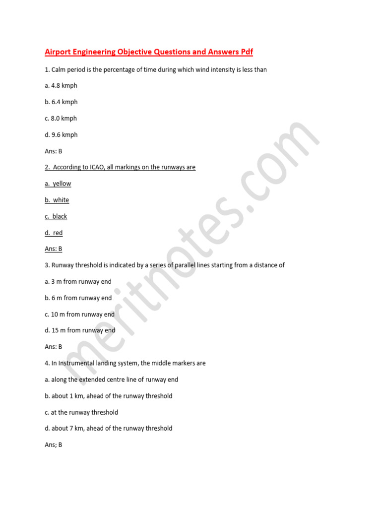Airport Engineering Objective Questions Answers | PDF