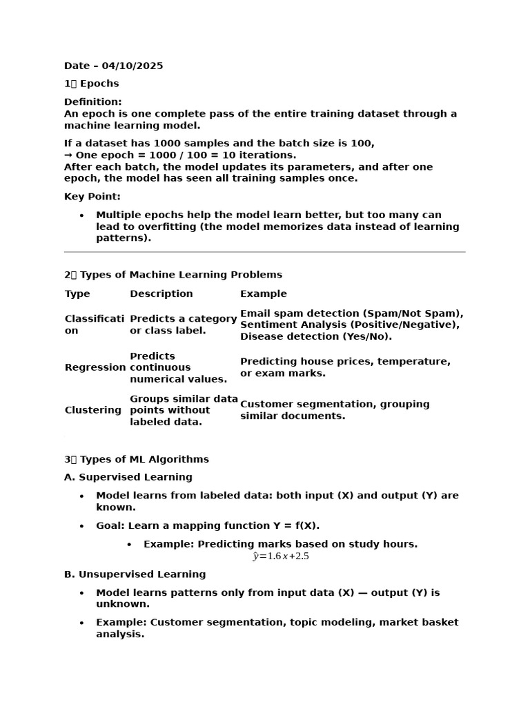 Machine Learning Class Notes | PDF | Machine Learning | Regression Analysis
