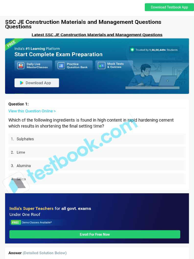 SSC Je Construction Materials and Management Quest | PDF