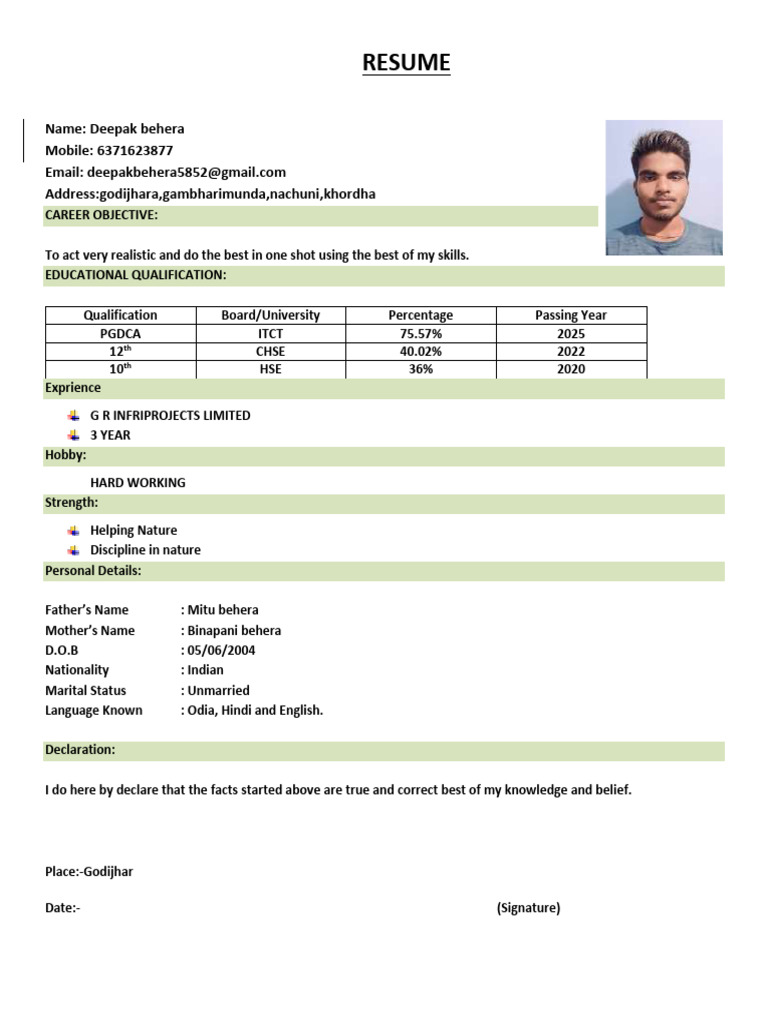 Resume Format (1) Deepak | PDF