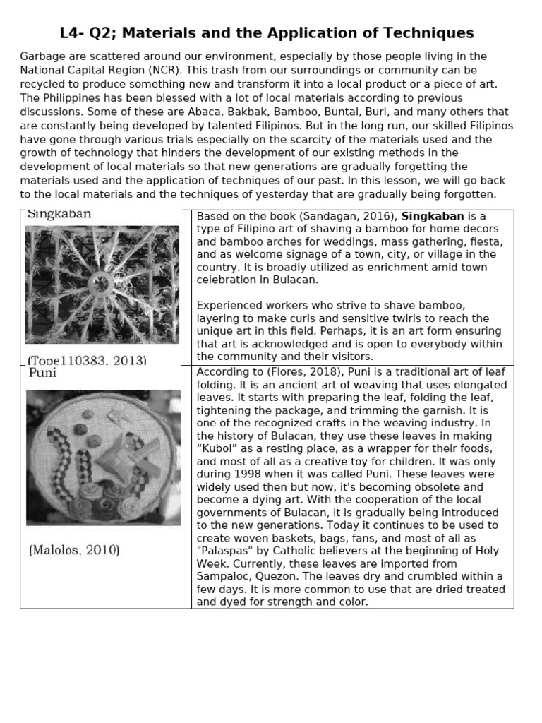 L4-Q2-CPAR | PDF | Pottery | Embroidery
