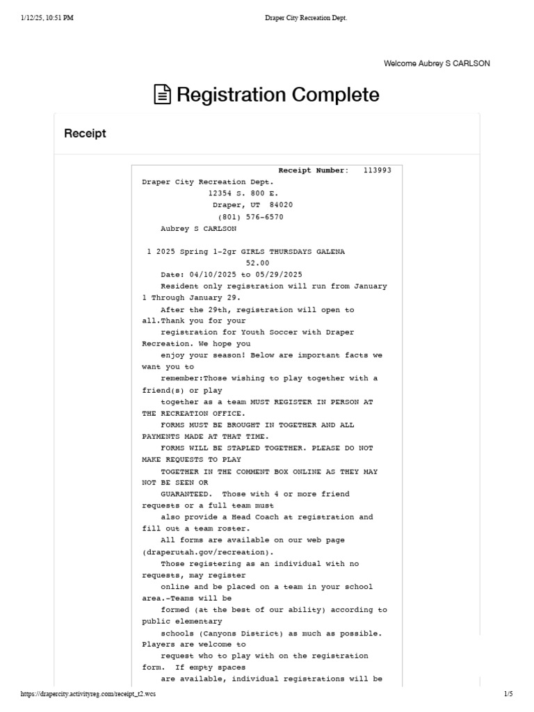 Spring 2025 Soccer Draper City Recreation Dept | PDF