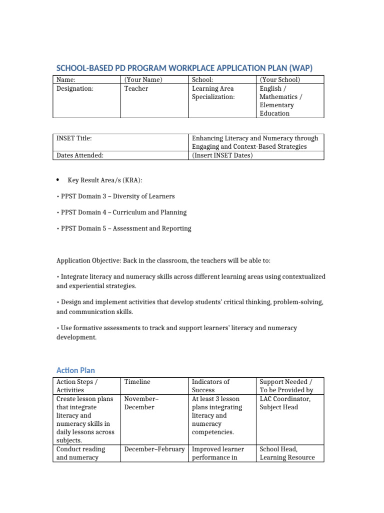 WAP Strategies For Promoting Literacy and Numeracy | PDF | Literacy ...