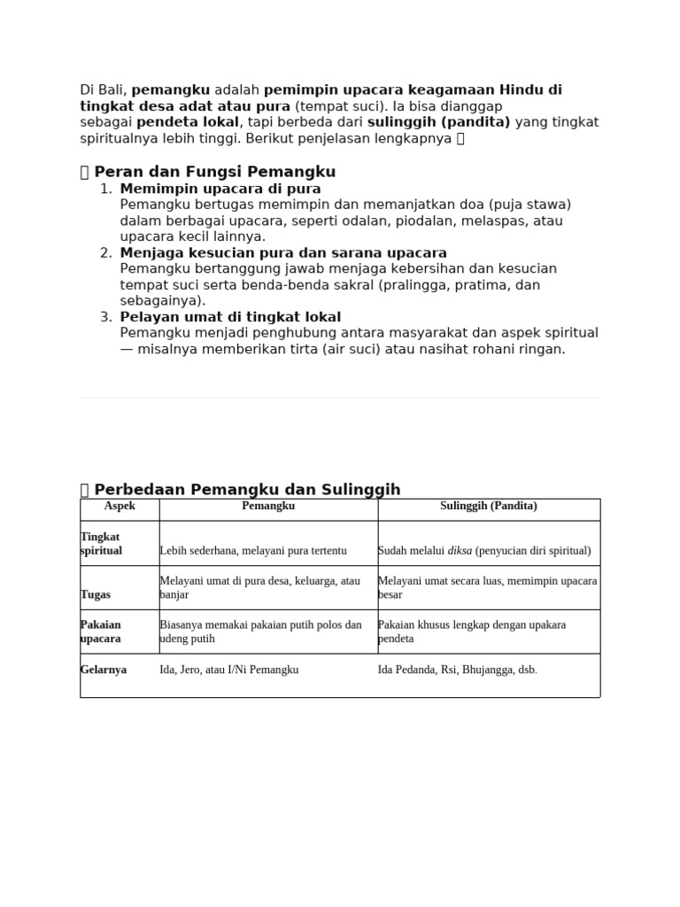Apa Itu Pemangku Di Bali | PDF