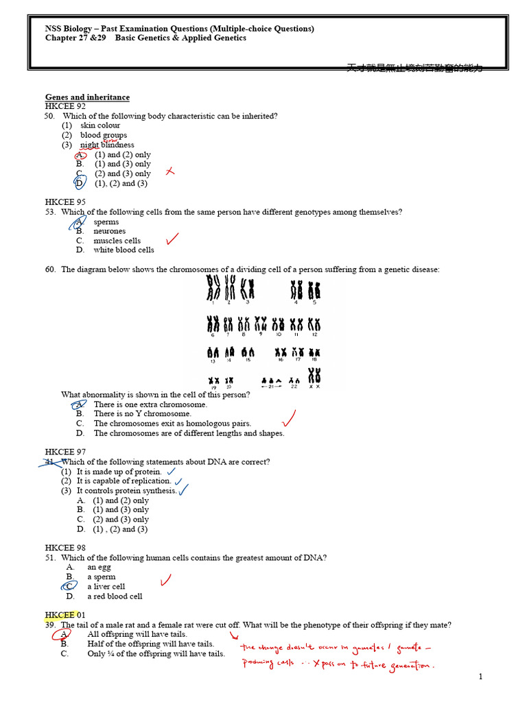 NSS Biology: Genetics Exam Questions | PDF | Dominance (Genetics ...