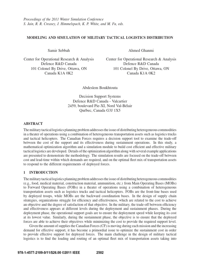 1. Modeling and Simulation of Military Tactical Logistics Distribution | PDF | Logistics ...