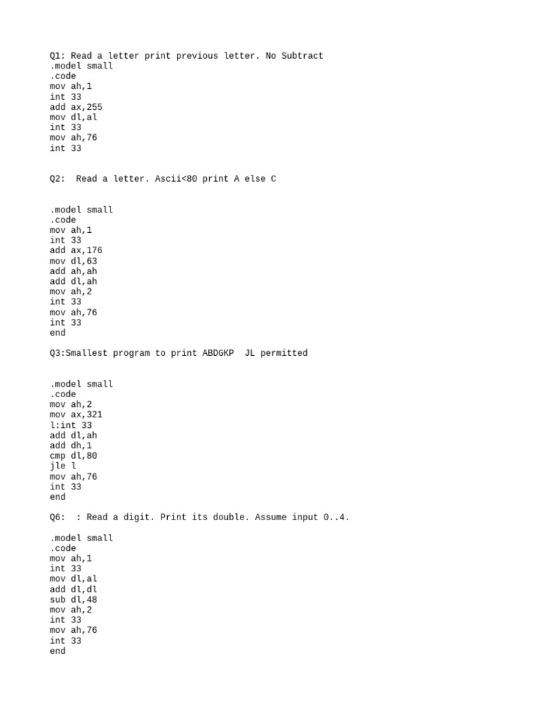 Assembly Code for Character Input/Output | PDF | Computing | Computer ...