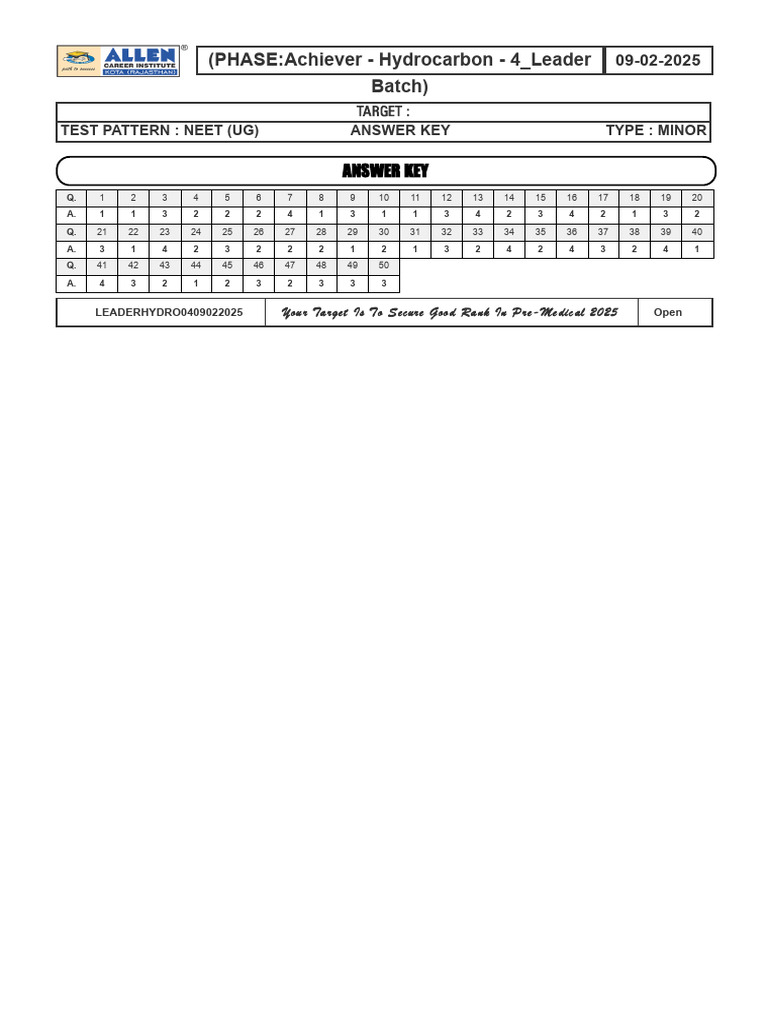 LEADERHYDRO0409022025-Achiever - Hydrocarbon - 4 - Leader Batch - Ans ...