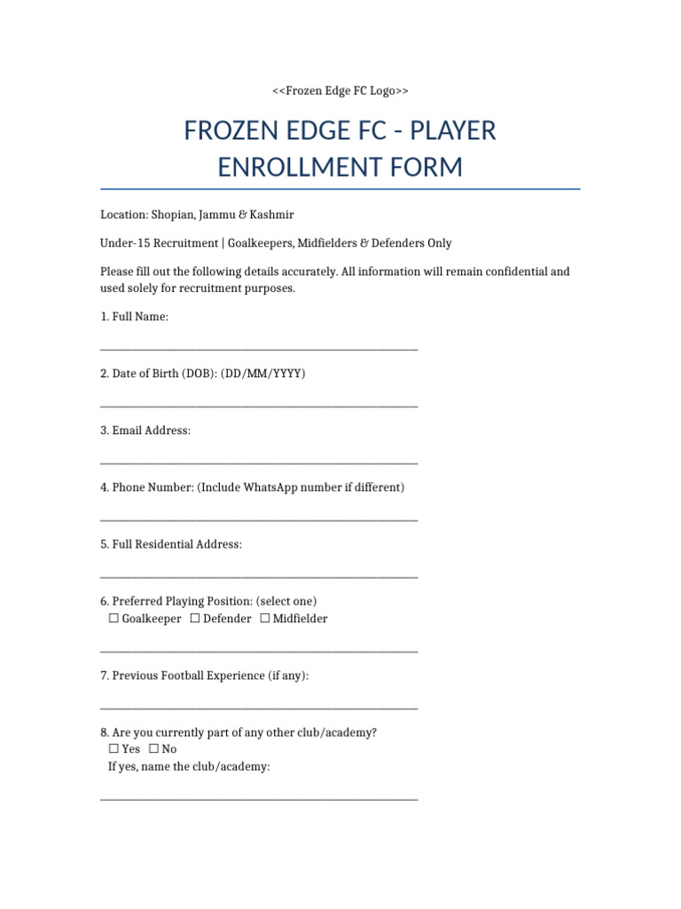 Frozen Edge FC Application Form | PDF