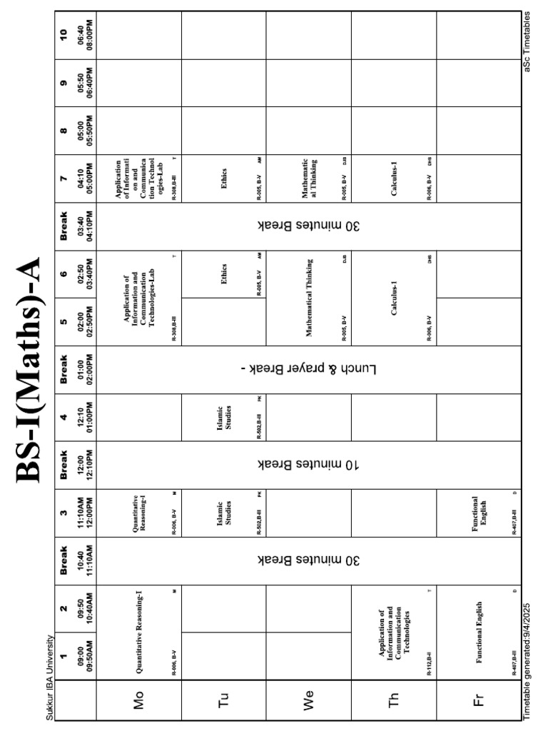 Department of Mathematics - Fall 2025 Timetable W.E.F. 8th September ...