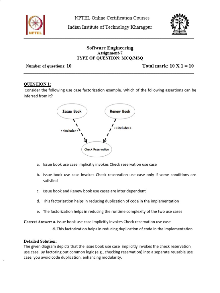 Software Engineering Assignment MCQs | PDF | Use Case | Unified ...
