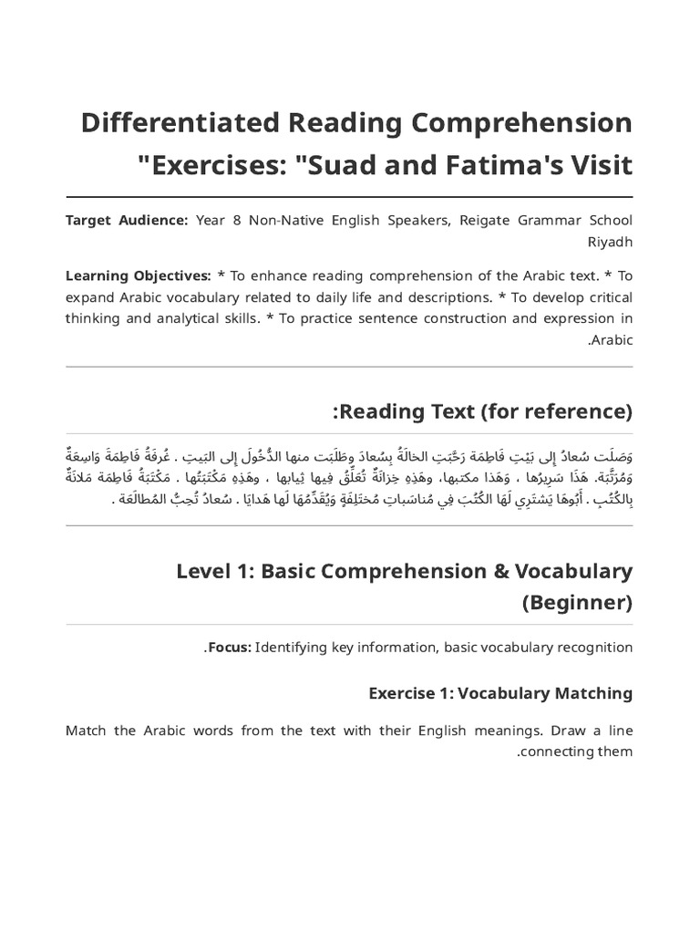 Vocabulary Matching Exercises for Arabic | PDF | Learning | Human ...