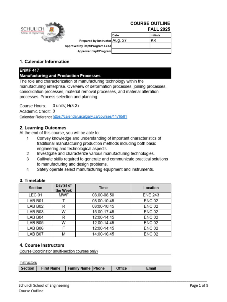 FALL2025 CourseOutline - Draft | PDF