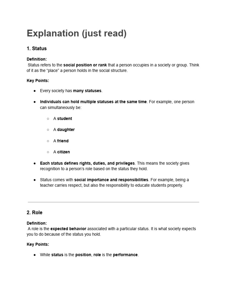 Understanding Status and Role in Society | PDF | Psychology | Social ...