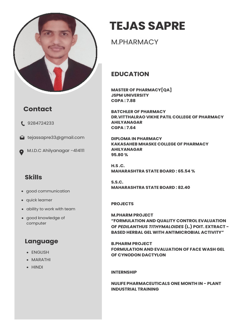 Tejas Sapre CV | PDF