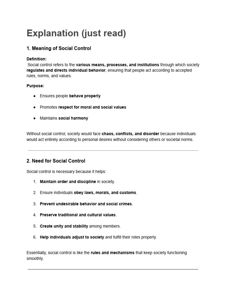 Chapter 4 - Society and Social Control (Explanation) | PDF ...