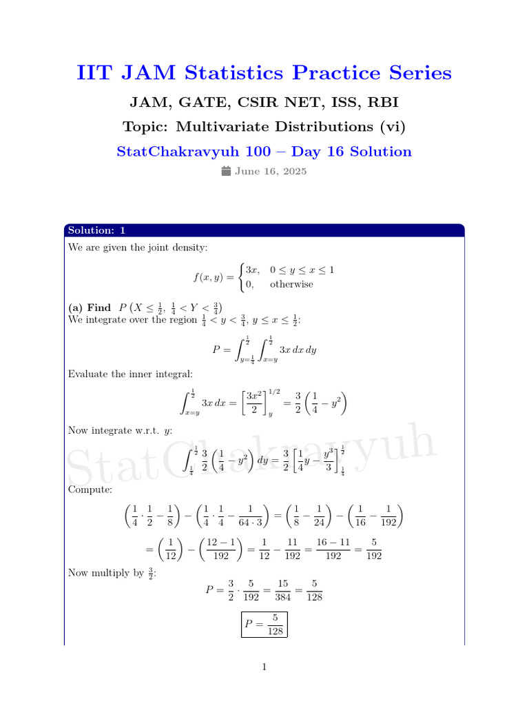 Day 16 Multivariate Distributions VI Sol | PDF | Probability Density ...