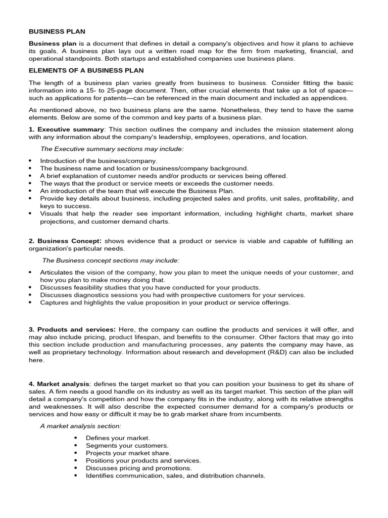 Elements of A Business Plan | PDF | Expense | Budget