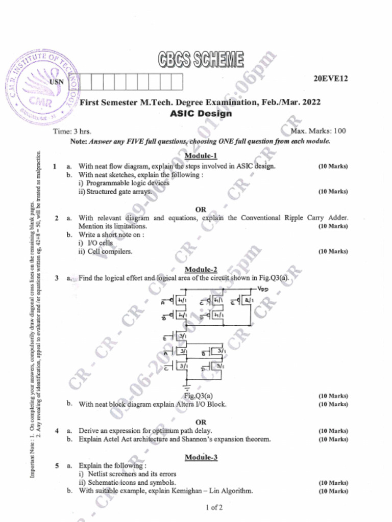 VTU Question Paper of 20EVE12 ASIC Design Feb-2022 | PDF