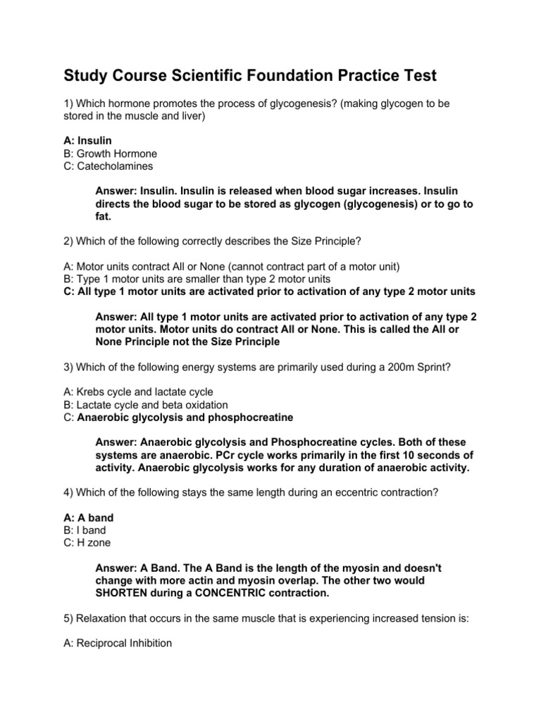Study Course Scientific Foundation Practice Test Answer Key | PDF ...