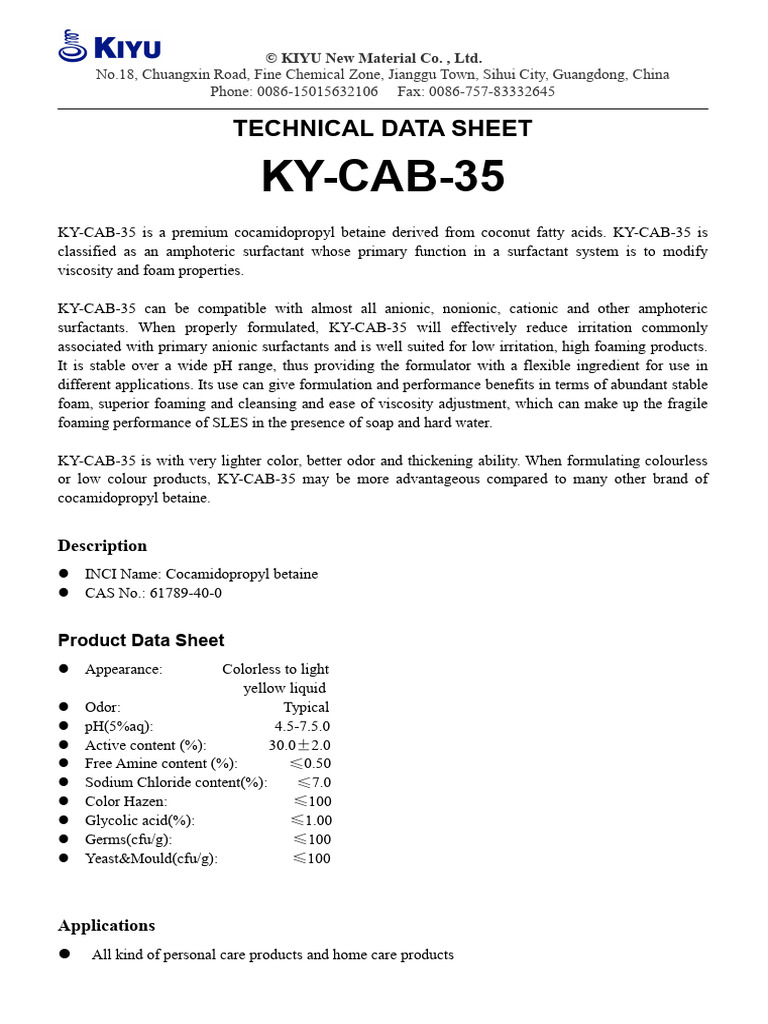 KY-CAB-35 Technical Data Sheet | PDF