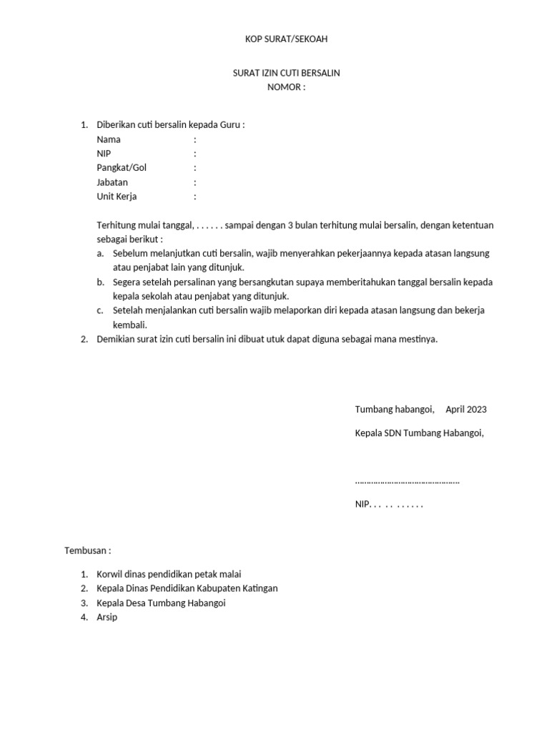 Surat Izin Cuti Bersalin Kepsek | PDF