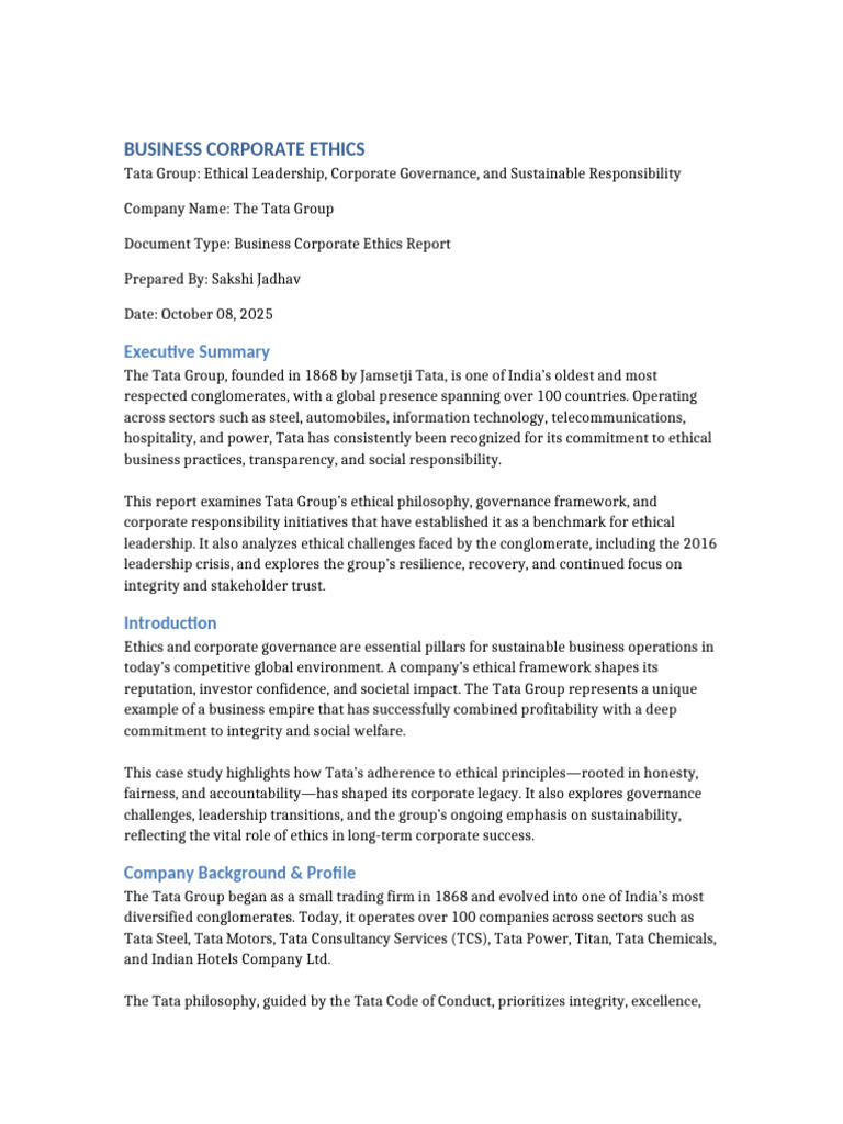 Tata Group: Ethical Leadership Insights | PDF | Governance | Economies