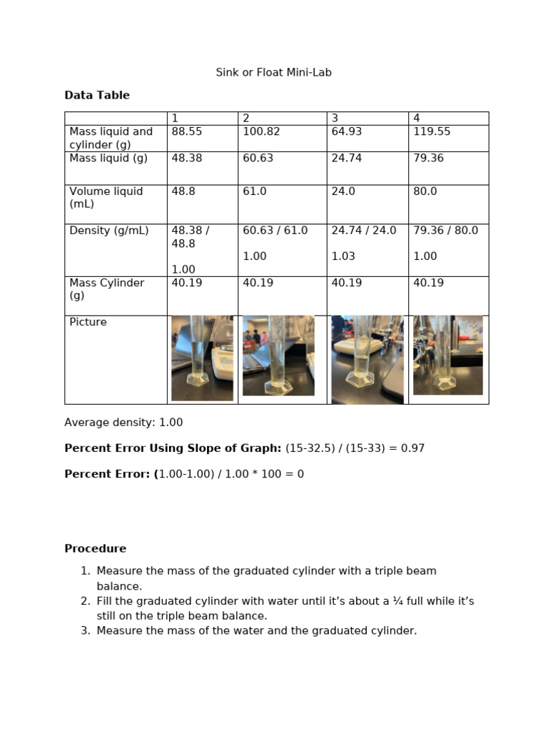 Sink and Float Mini-Lab | PDF