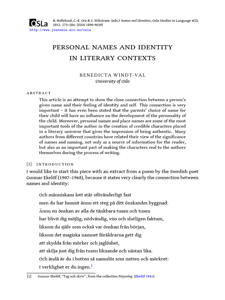 Names and Identity in Literature | PDF | Nordic Countries