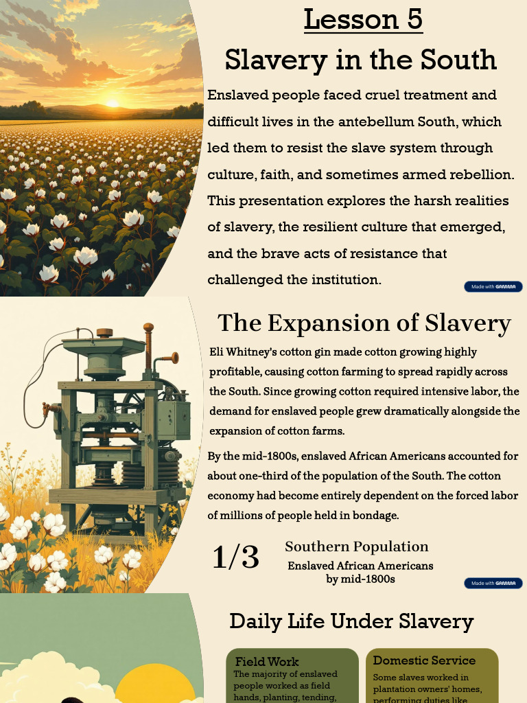 Lesson 5 Slavery in the South 2025 | PDF | Slavery In The United States ...