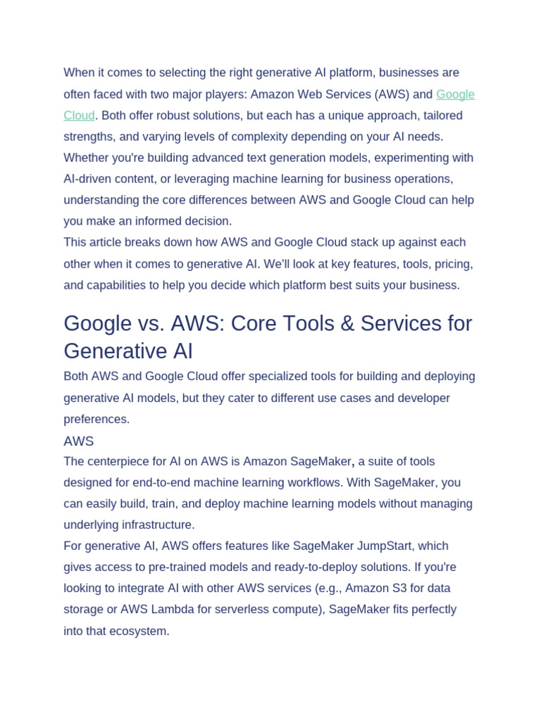 AWS Vs Google Gen AI Comparison | PDF | Cloud Computing | Amazon Web Services
