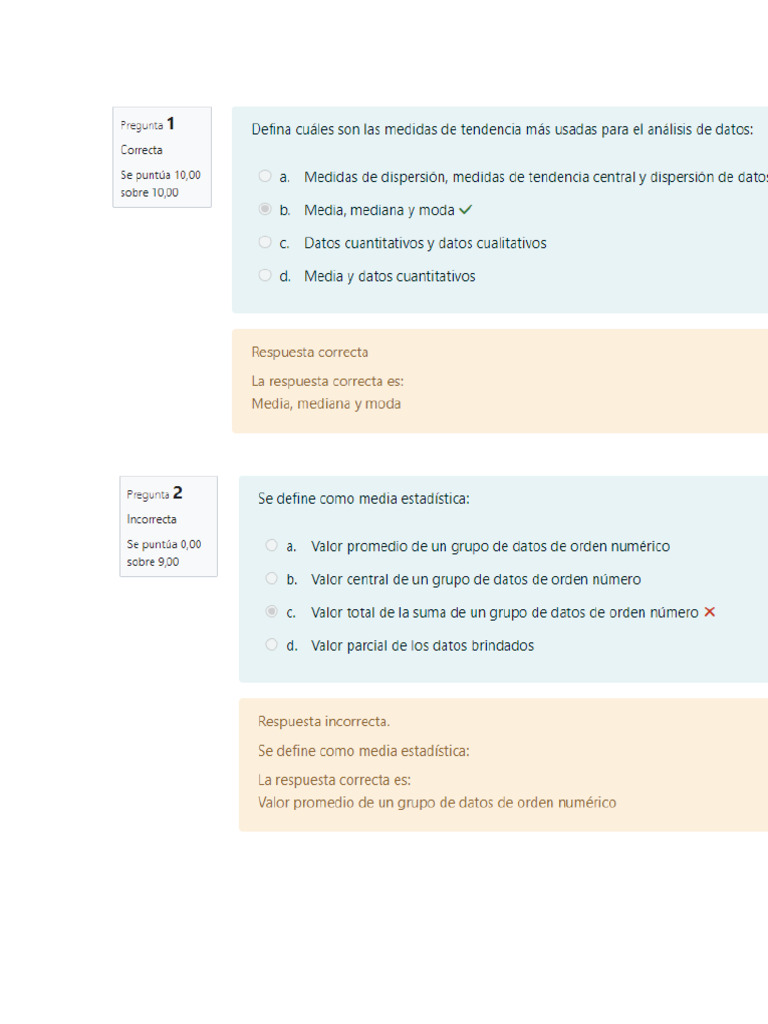 Cuestionario Medidas de Tendencia AA2 EV02 | PDF