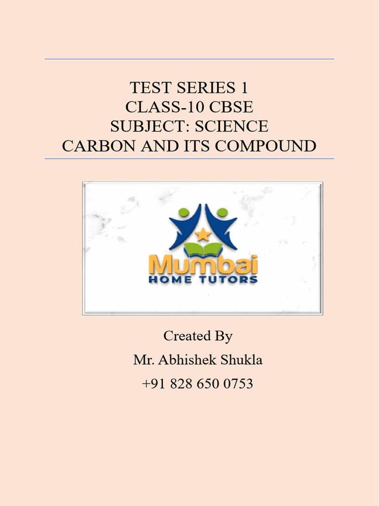 Class 10 Science: Carbon Test Series | PDF | Chemical Compounds ...