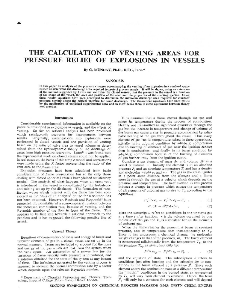 Venting Area Calculation for Explosion Safety | PDF | Combustion | Gases