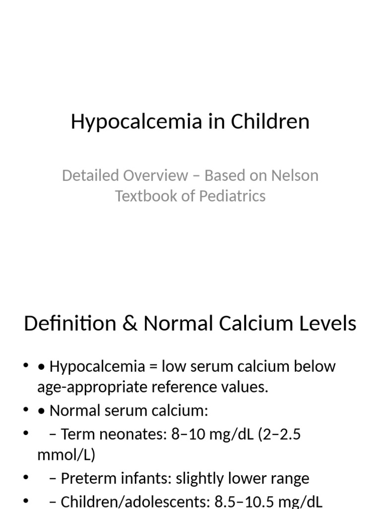 Hypocalcemia In Children Detailed Nelson Pdf Medical Specialties