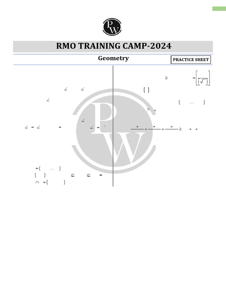 Geometry - Practice Sheet - RMO Training Camp 2024 | PDF | Triangle ...