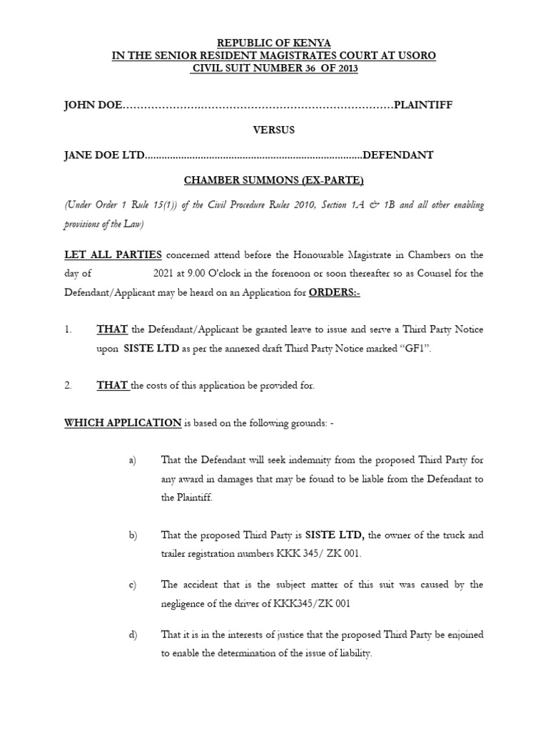 Sample Third Party Application and Notice | PDF | Lawsuit | Common Law