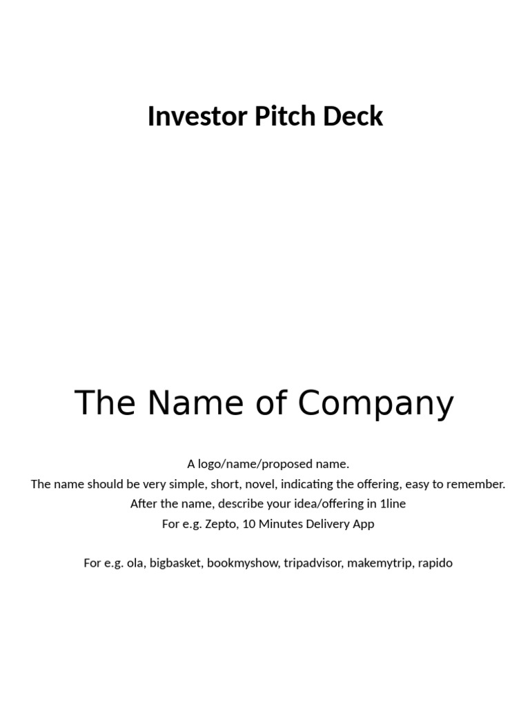 Investor Pitch Sample Format | PDF | Startup Company | Small Business ...