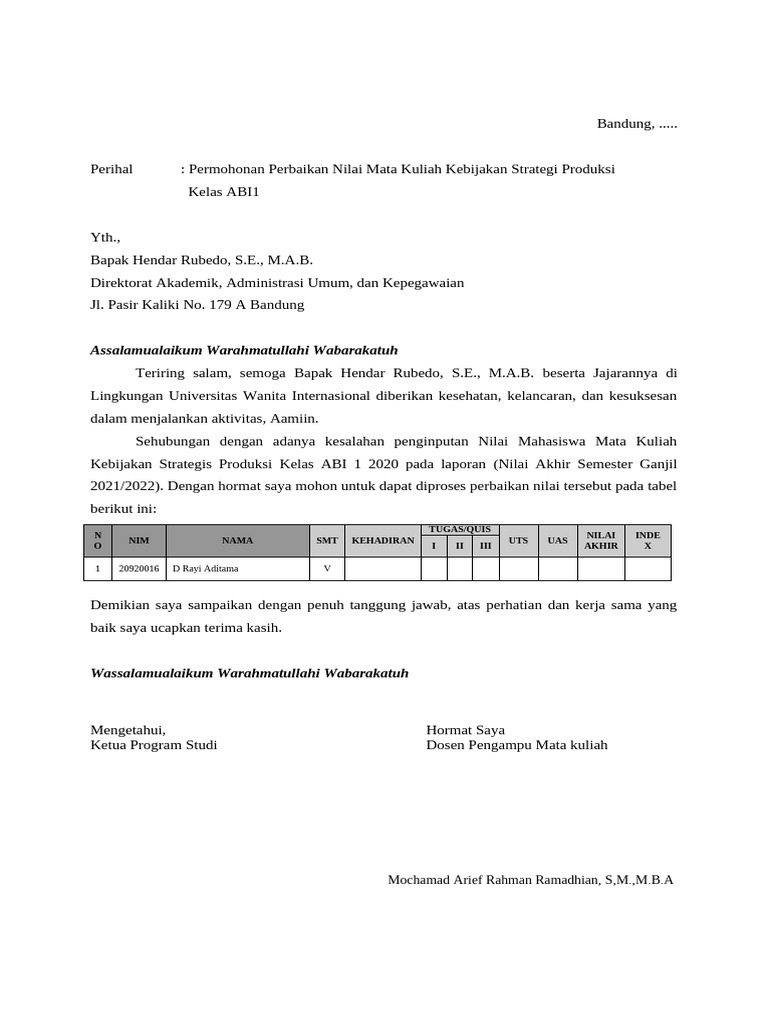 Permohonan Perbaikan Nilai Produksi ABI1 | PDF