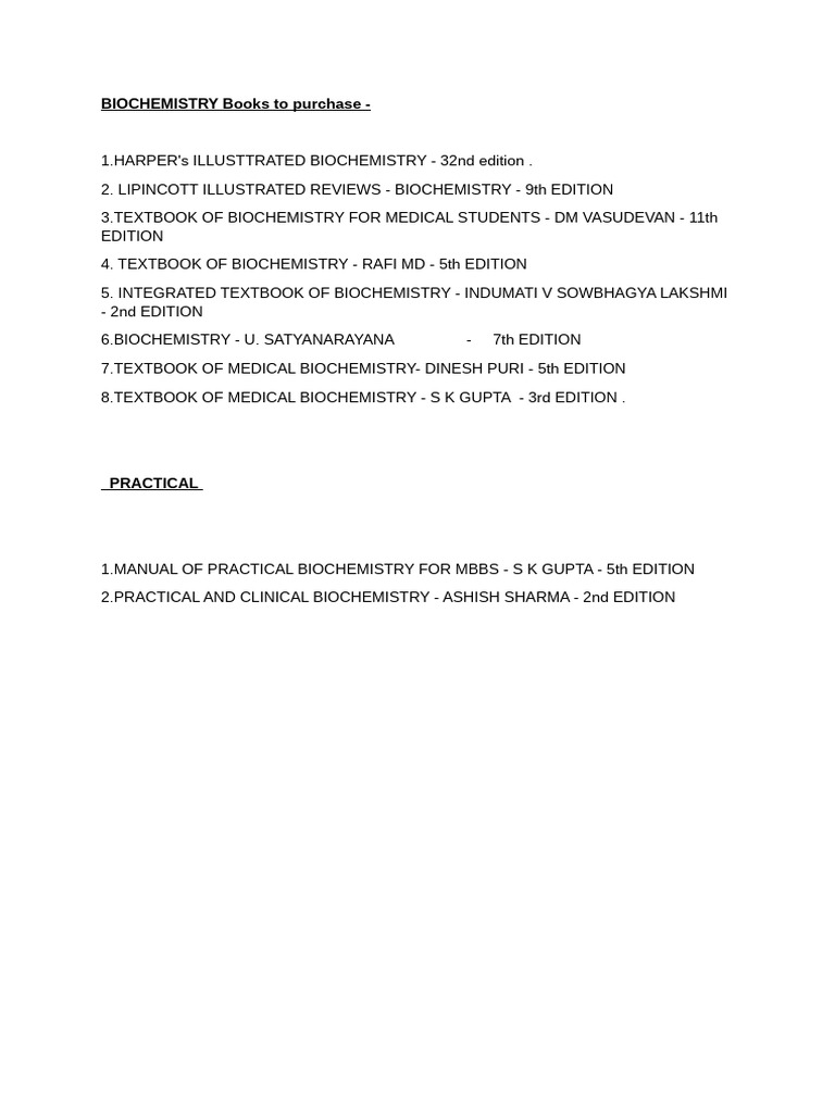 Essential Biochemistry Books List | PDF