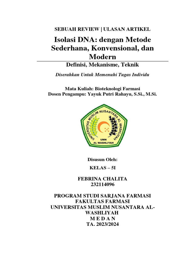 Metode Isolasi DNA: Sederhana hingga Modern | PDF