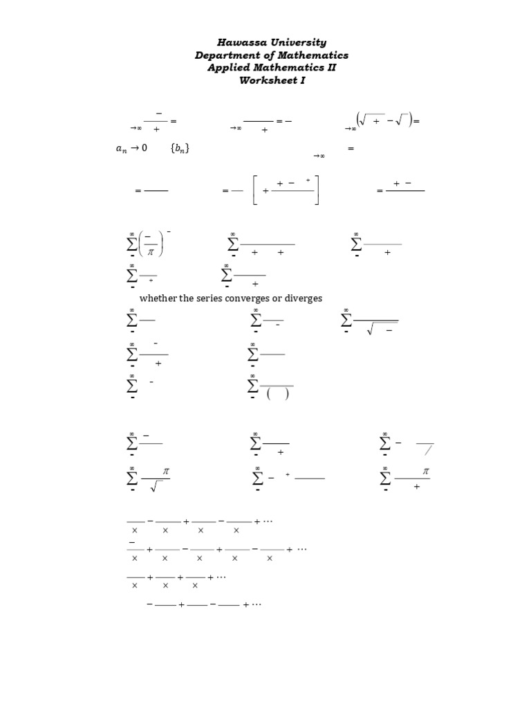 Applied Mathematics II Worksheet on Limits and Series | PDF | Limit ...