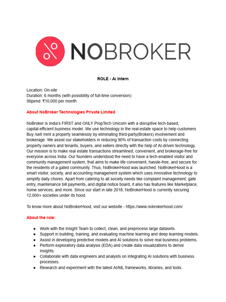 AI Intern Role at NoBroker Technologies | PDF | Artificial Intelligence ...