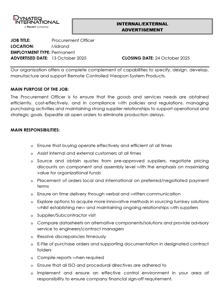 Procurement Officer Job in Midrand | PDF | Procurement | Communication