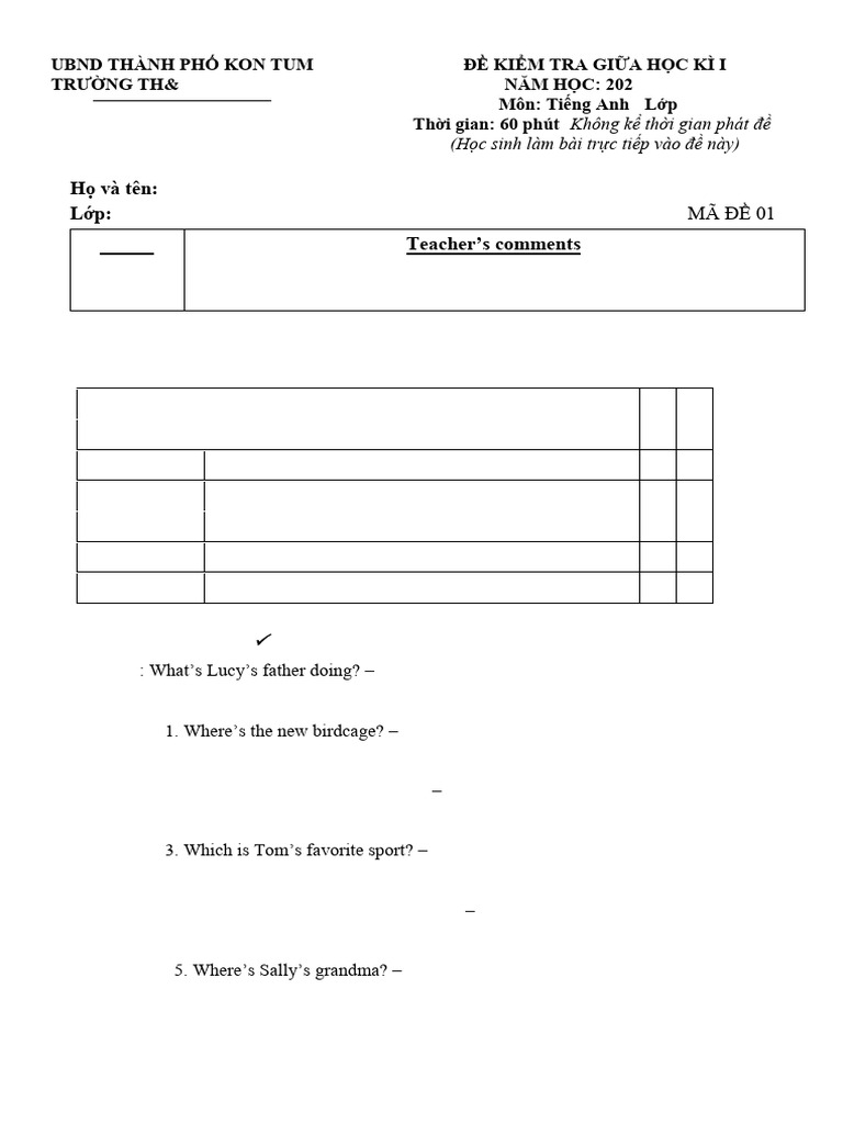 De Giua Hoc Ki 1 Tieng Anh 7 Nam 2024 2025 Truong Ththcs Vinh Quang Kon ...