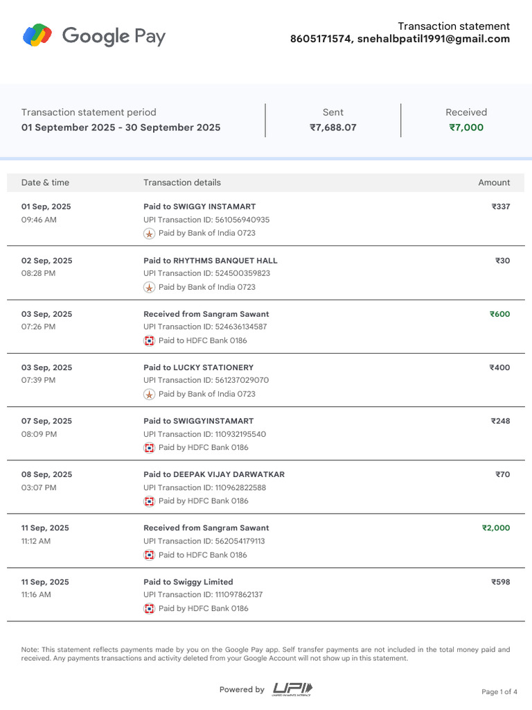 Gpay Statement 20250901 20250930 | PDF | Companies | Payments