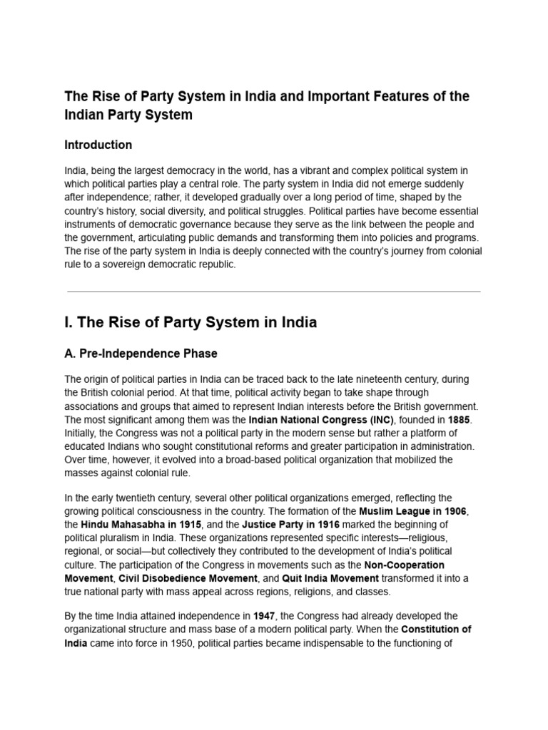 Indian Party System: Evolution & Features | PDF | Political Parties ...