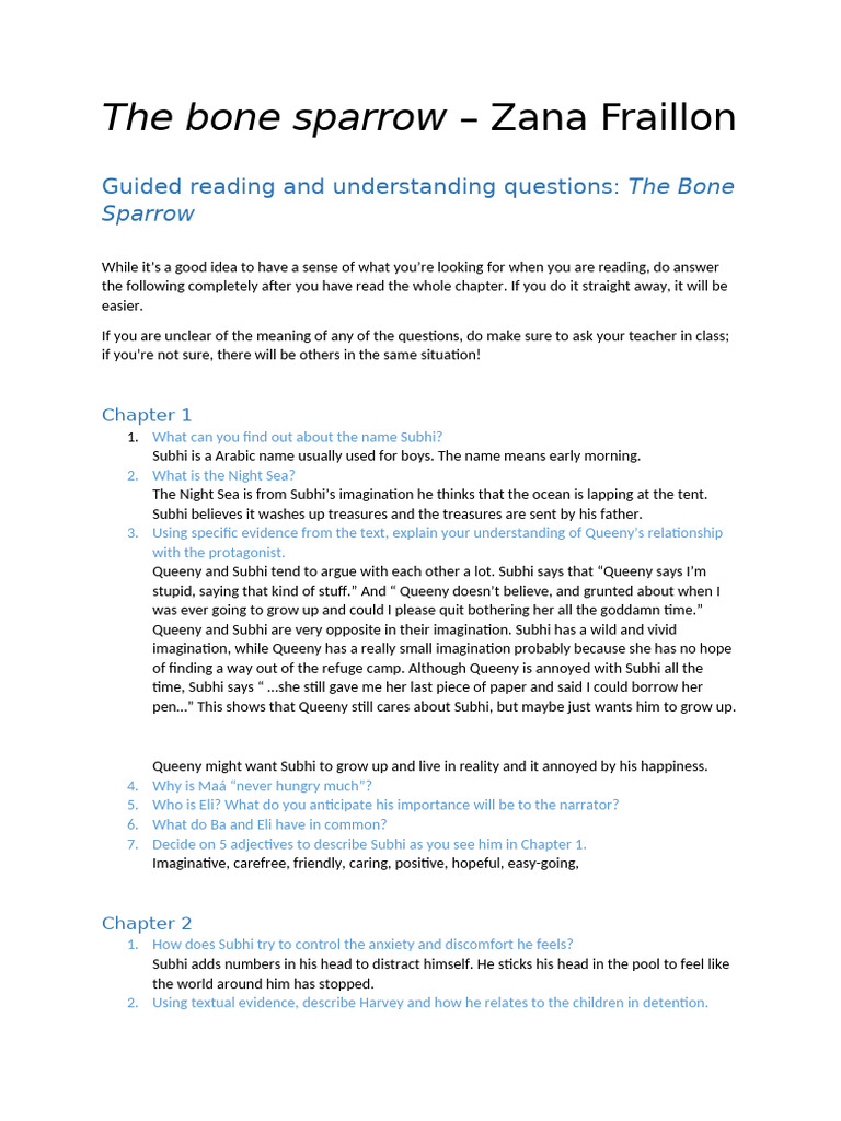 07ENG The Bone Sparrow Chapter Questions | PDF